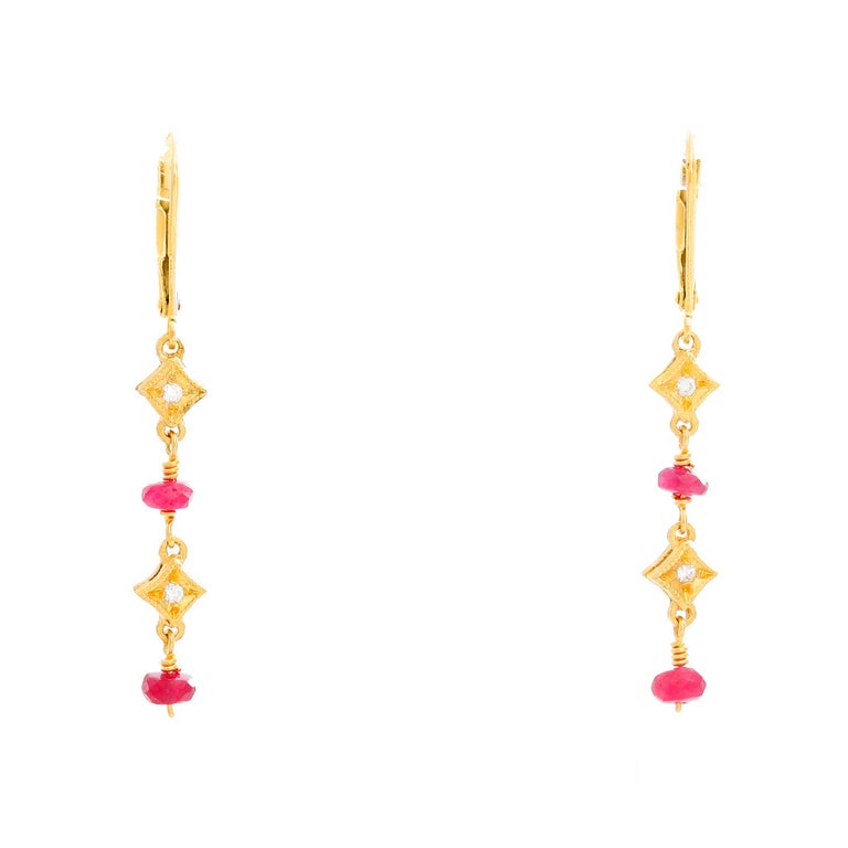 Ruby Diamond Gold Dangle Earrings at 1stDibs