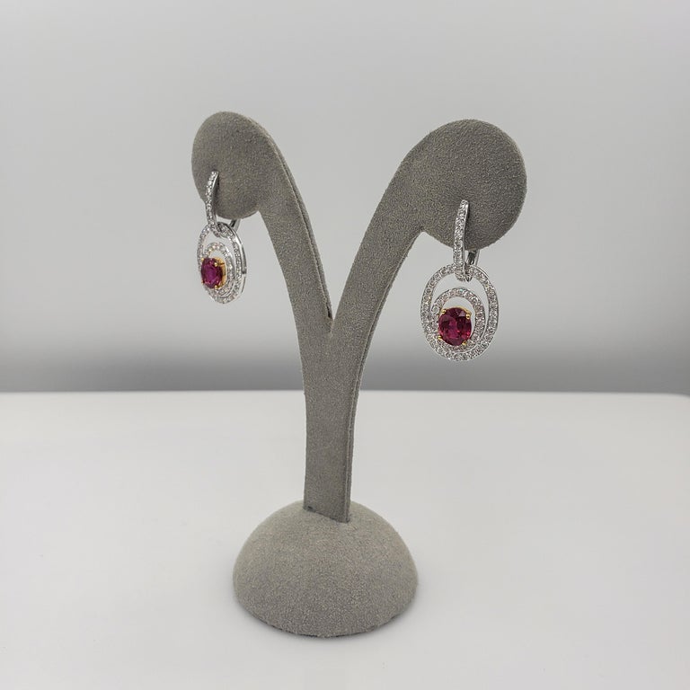 Ruby Diamond Gold Dangle Earrings For Sale at 1stDibs