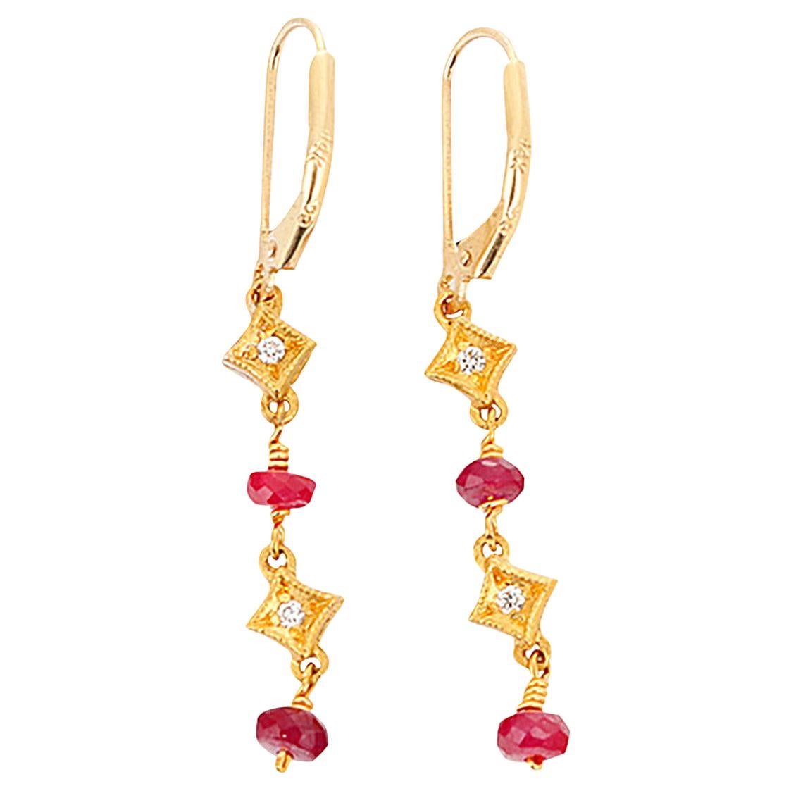 Ruby Diamond Gold Dangle Earrings at 1stDibs