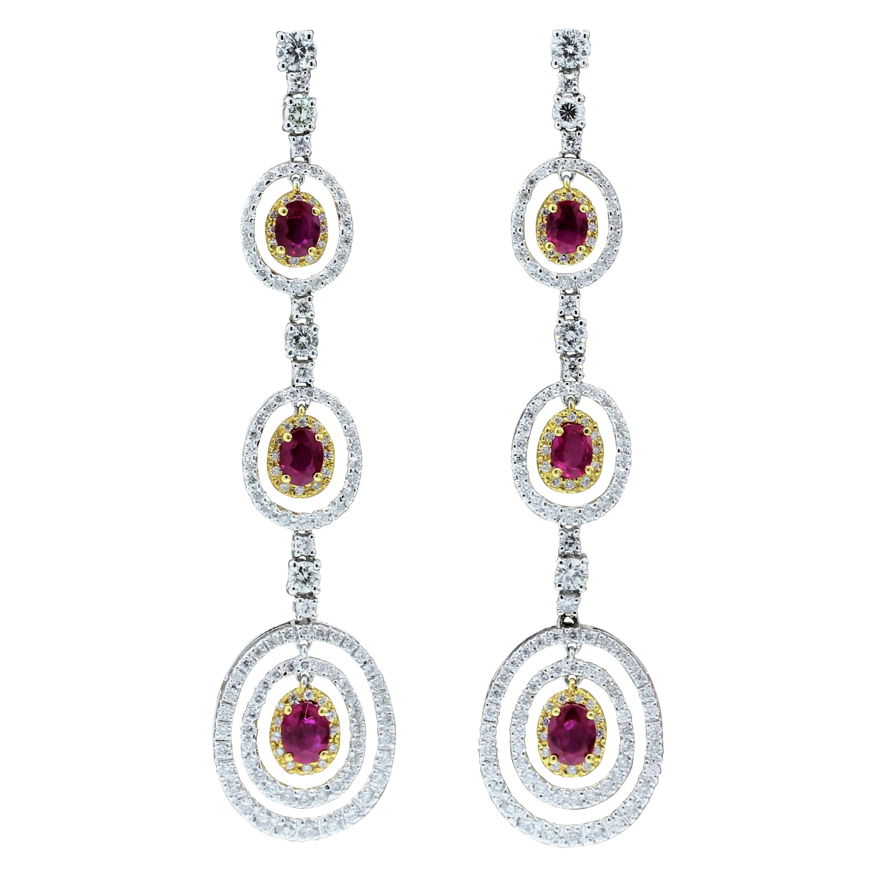 Ruby Diamond Gold Drop Earrings For Sale at 1stDibs