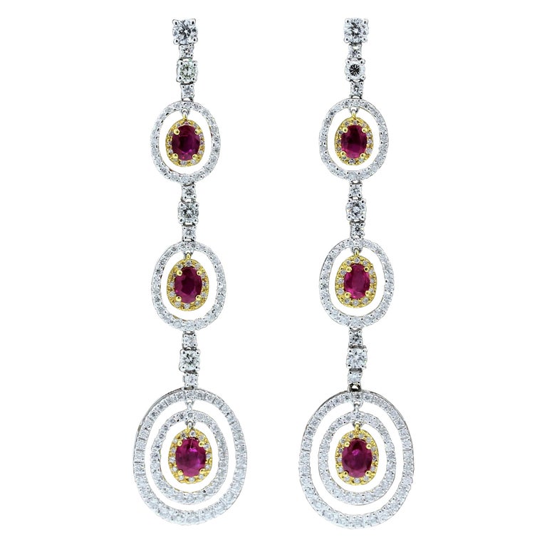 Ruby Diamond Gold Drop Earrings For Sale (Free Shipping) at 1stDibs