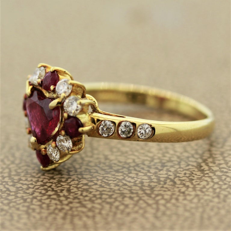Ruby Diamond Gold Heart Ring at 1stDibs