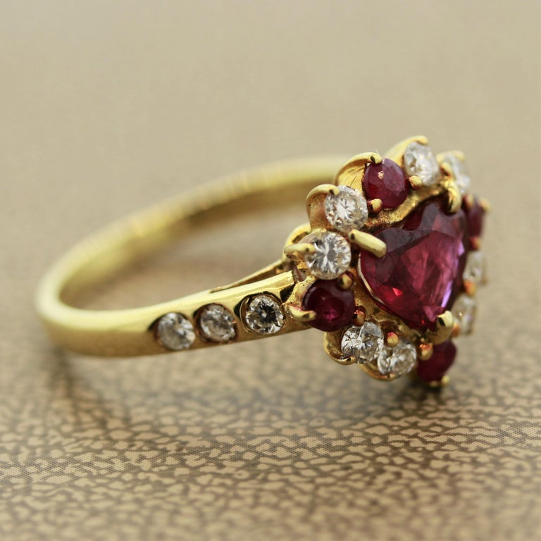 Ruby Diamond Gold Heart Ring at 1stDibs