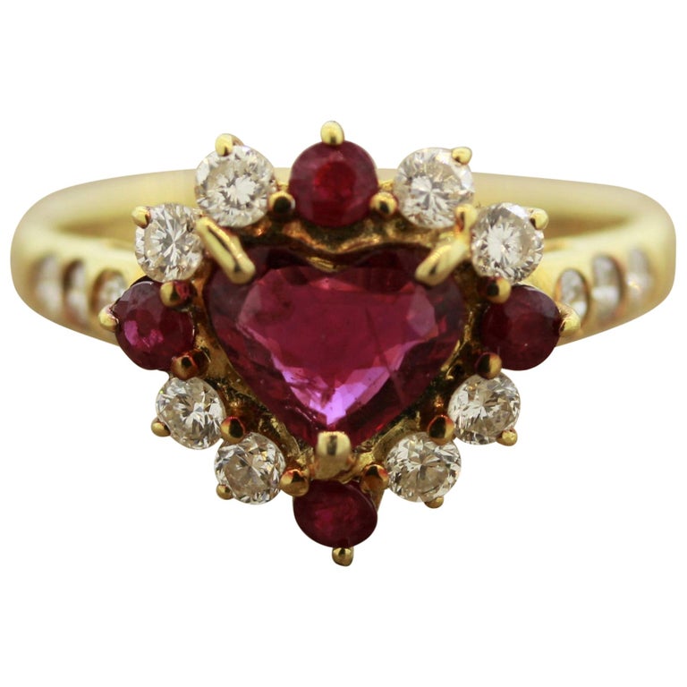 Ruby Diamond Gold Heart Ring at 1stDibs