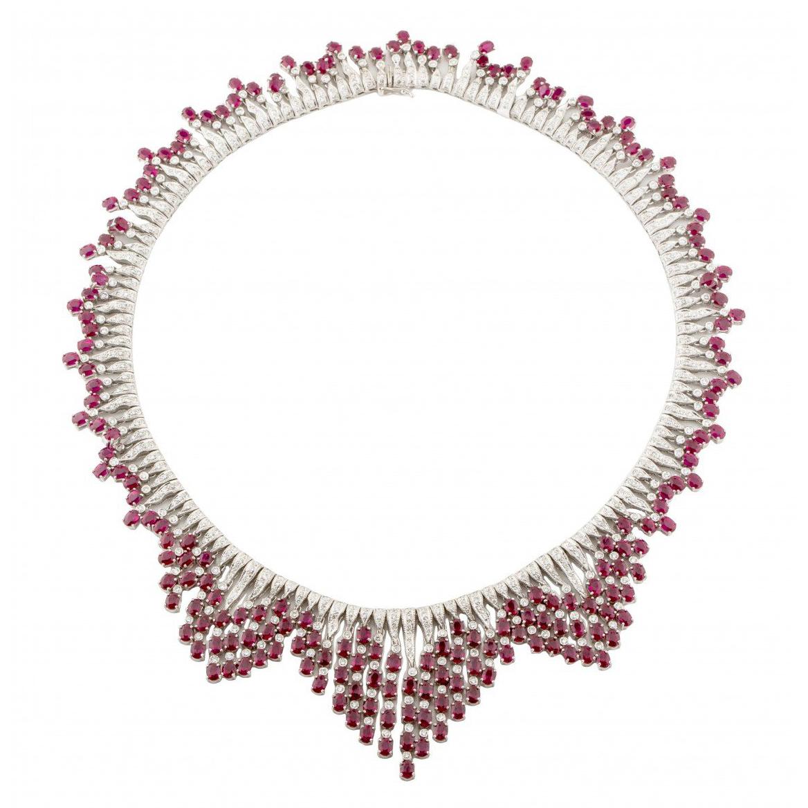 Ruby Diamond Gold Necklace at 1stDibs
