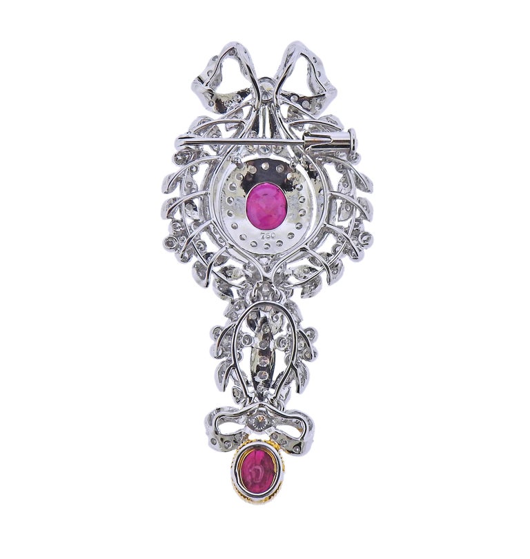 Ruby Diamond Gold Pendant Brooch For Sale at 1stDibs