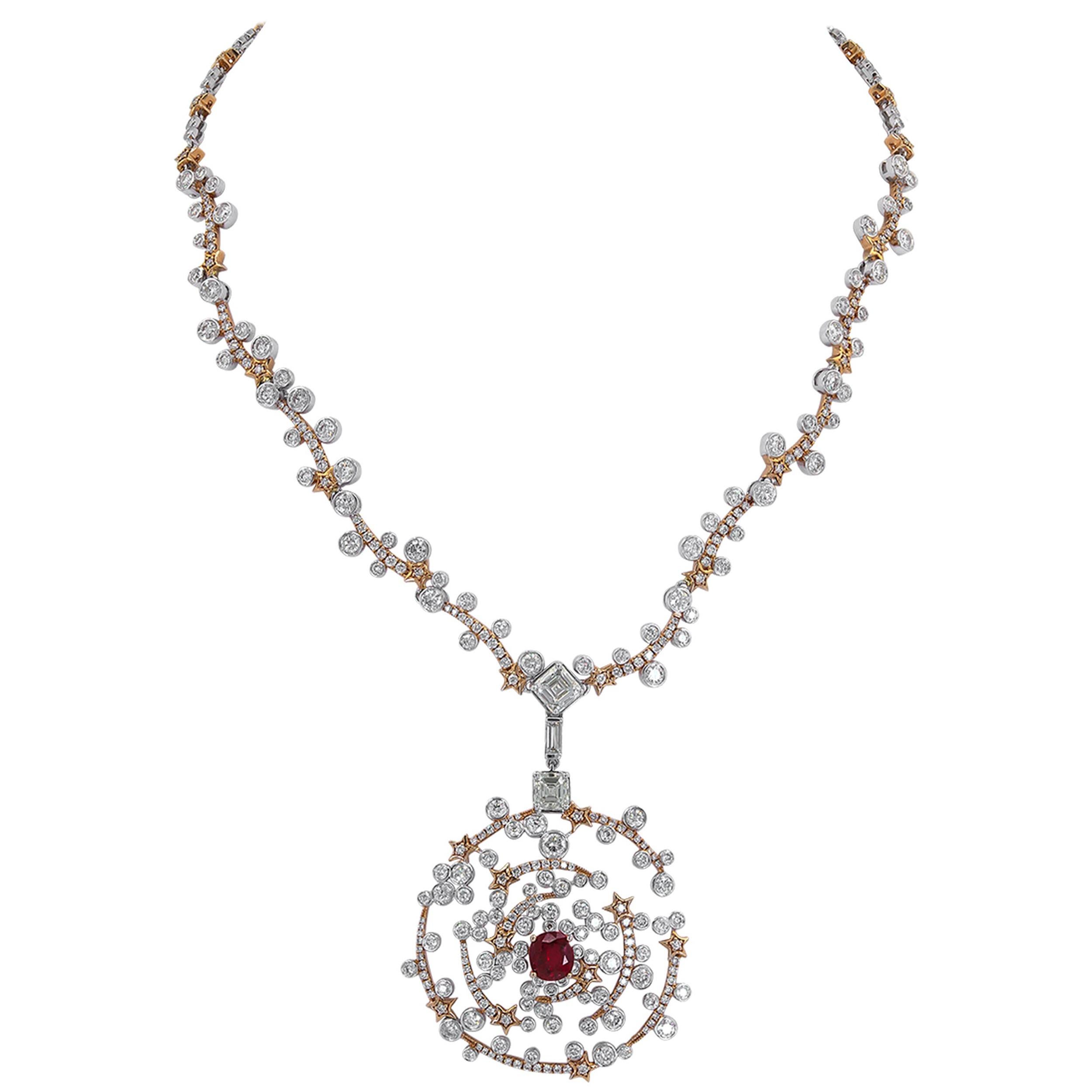Gold Diamond Ruby Necklace For Sale at 1stDibs