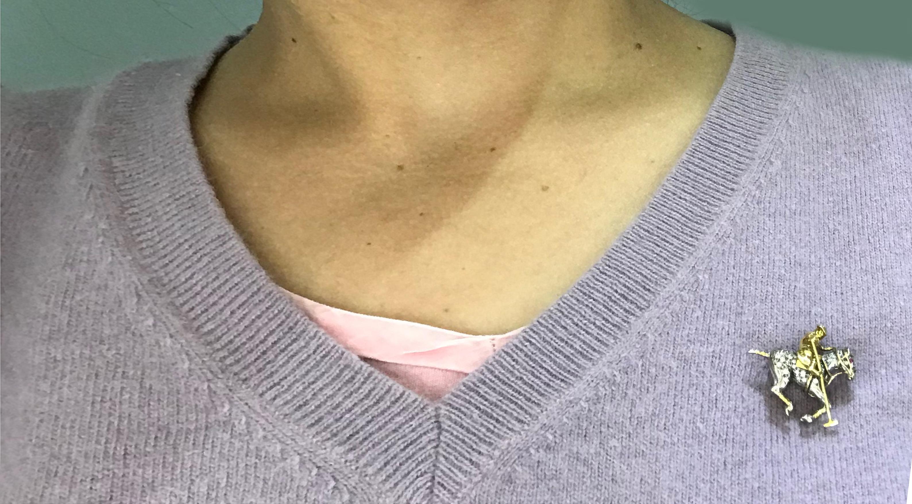 Ruby Diamond Gold Polo Player Brooch, circa 1960 For Sale at 1stDibs