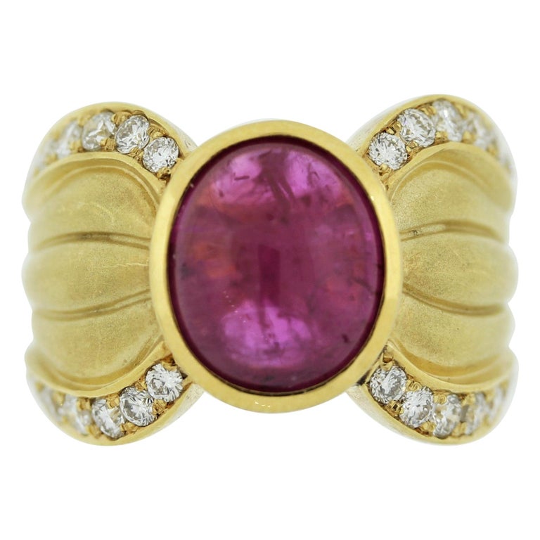 Ruby Diamond Gold Wide-Band Ring For Sale at 1stDibs