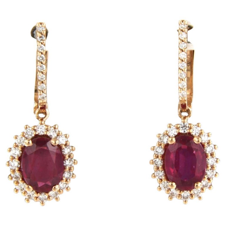 Ruby Diamond Lever-Back Earrings For Sale at 1stDibs