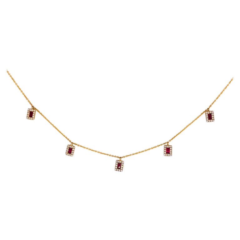 Ruby Diamond Necklace, 14k Gold For Sale at 1stDibs