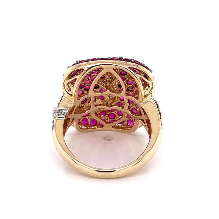 Ruby Diamond Pave Square Dome 14K Yellow Gold Cocktail Ring For Sale at ...