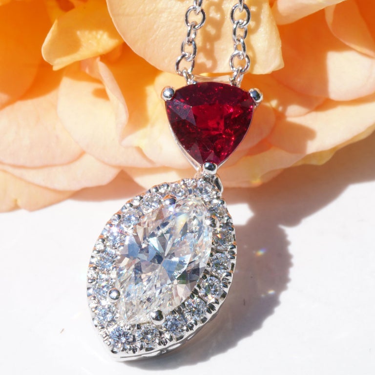 Pigeonblood Ruby Diamond Pendant with Chain Red Rare from Mosambique 0. ...