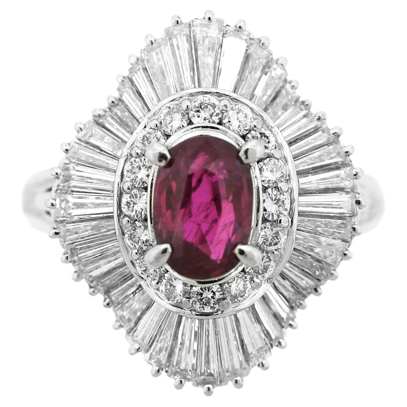 Natural Red Ruby and Diamond Ballerina Ring For Sale at 1stDibs