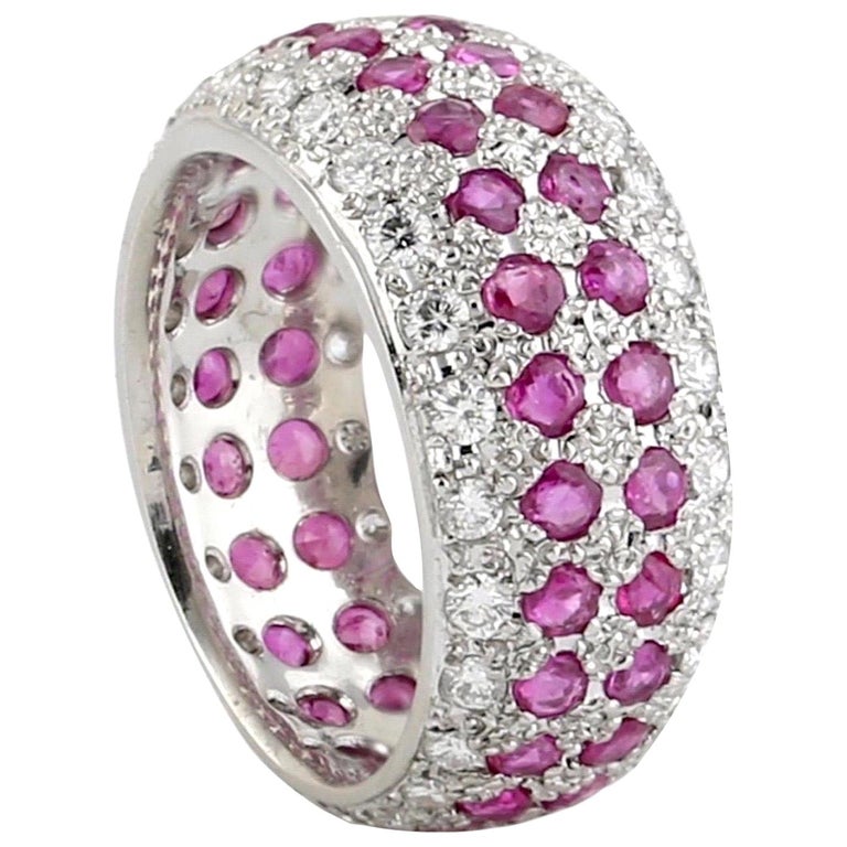 Customizable Ruby Diamond Platinum Band Ring For Sale at 1stDibs