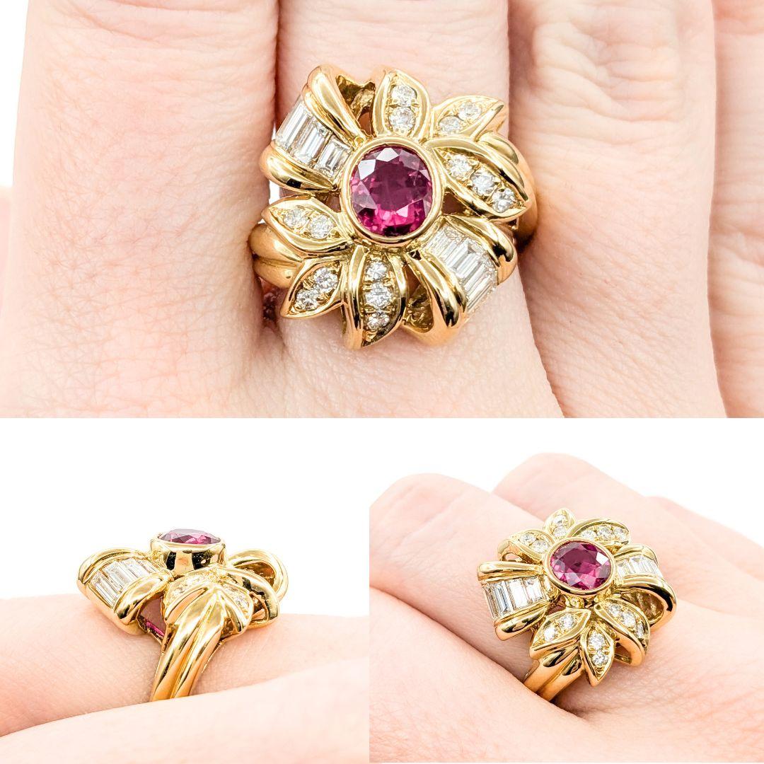 Ruby and Diamond Ribbon Design Ring in 18kt Yellow Gold For Sale at 1stDibs