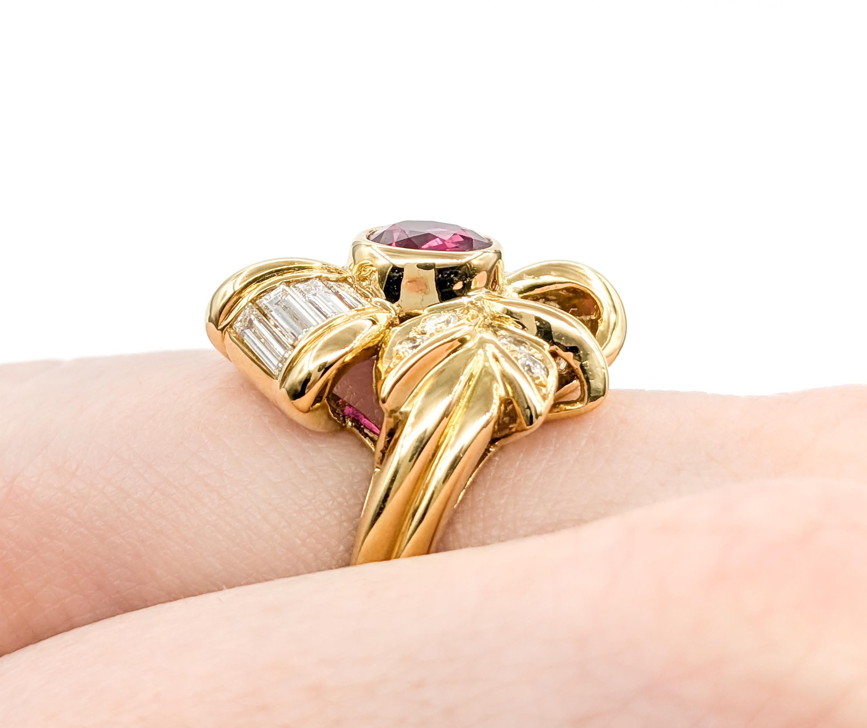 Ruby and Diamond Ribbon Design Ring in 18kt Yellow Gold For Sale at 1stDibs