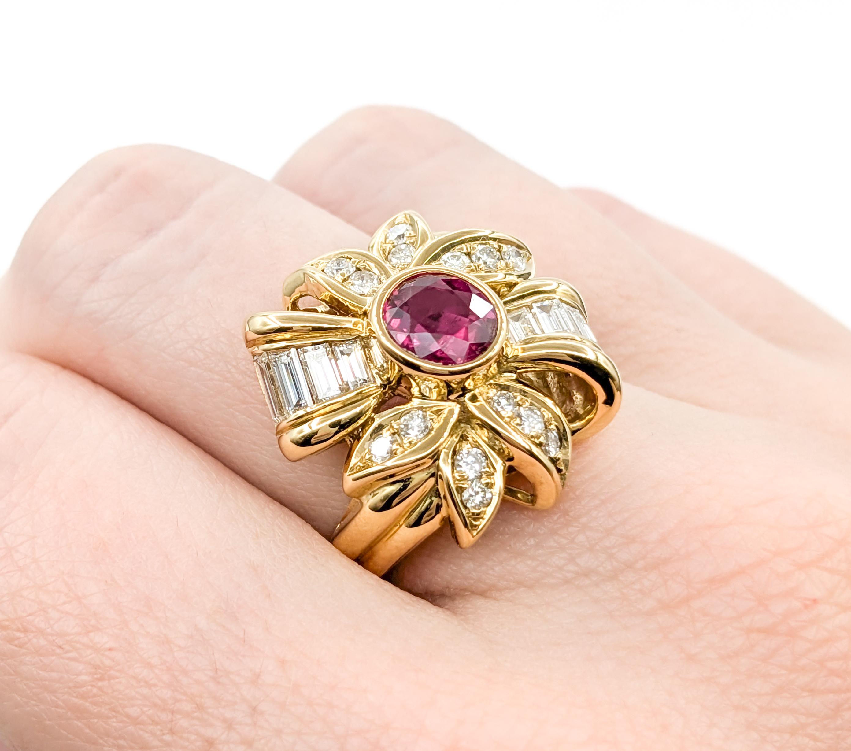 Ruby and Diamond Ribbon Design Ring in 18kt Yellow Gold For Sale at 1stDibs