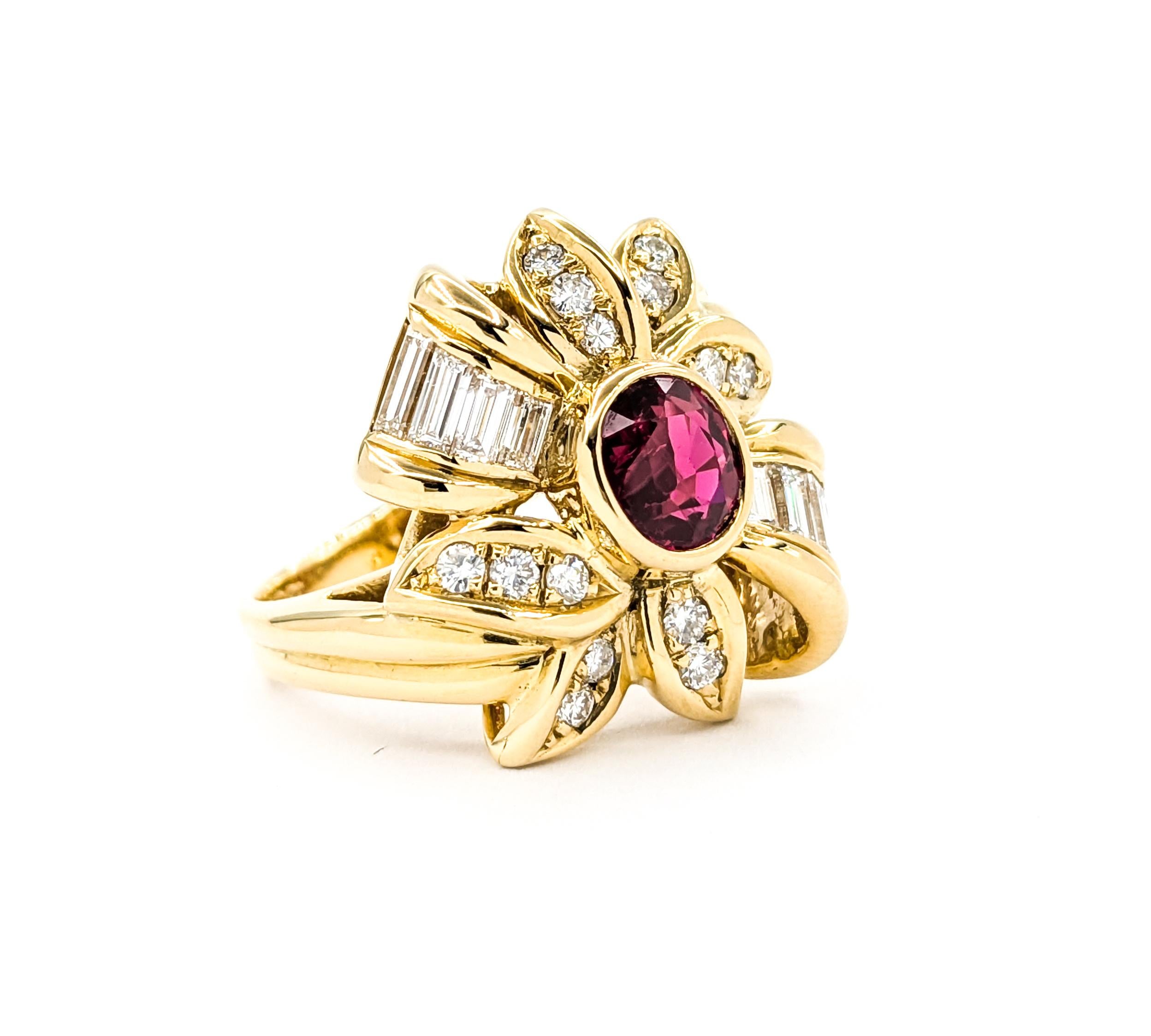 Ruby and Diamond Ribbon Design Ring in 18kt Yellow Gold For Sale at 1stDibs