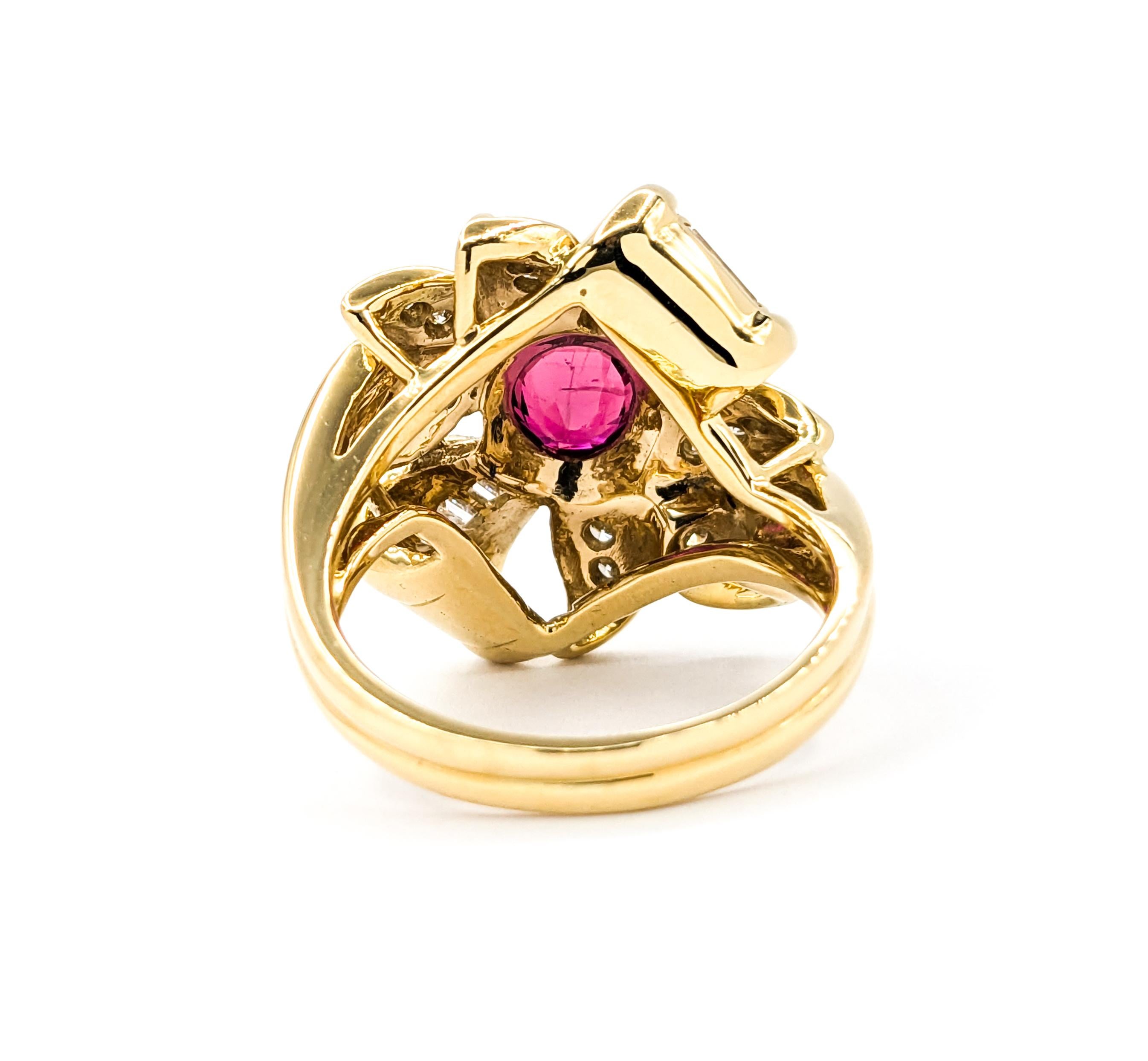 Ruby and Diamond Ribbon Design Ring in 18kt Yellow Gold For Sale at 1stDibs