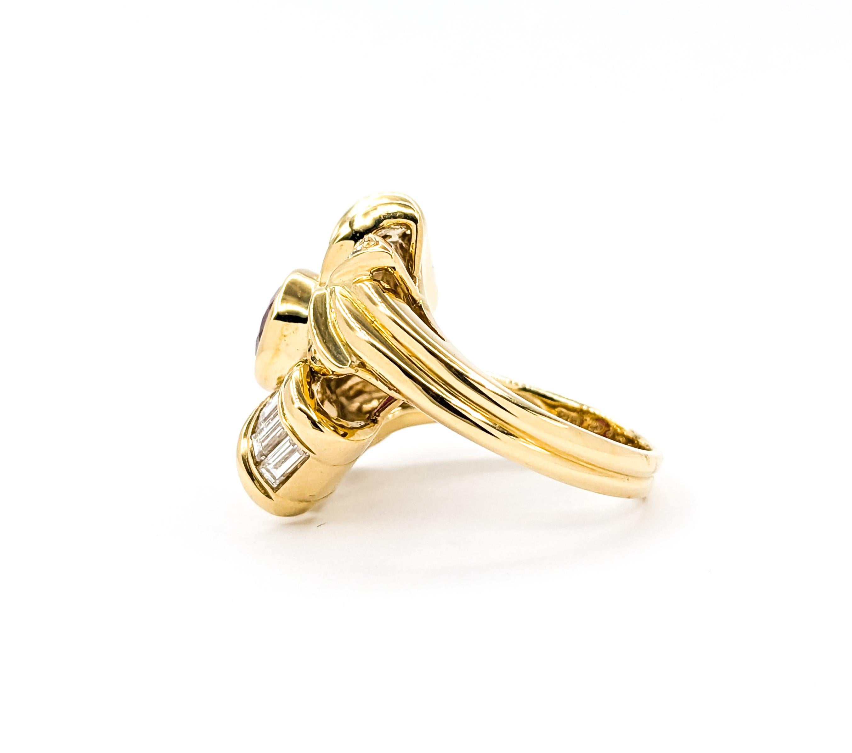 Ruby and Diamond Ribbon Design Ring in 18kt Yellow Gold For Sale at 1stDibs