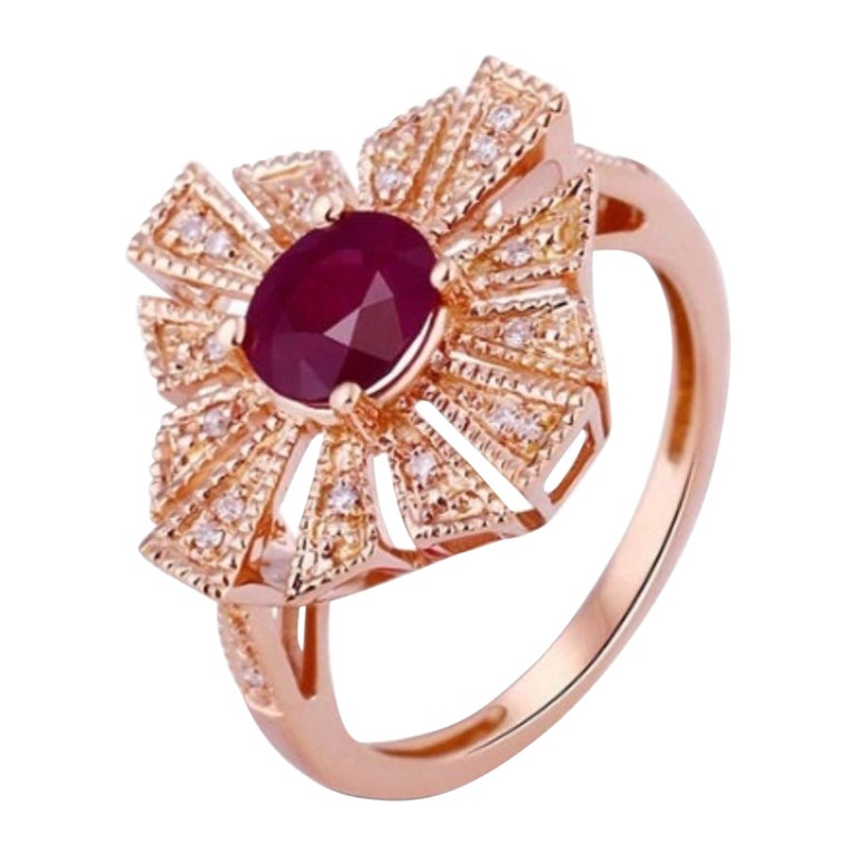 Ruby Diamond Ring 14k Rose Gold For Sale at 1stDibs