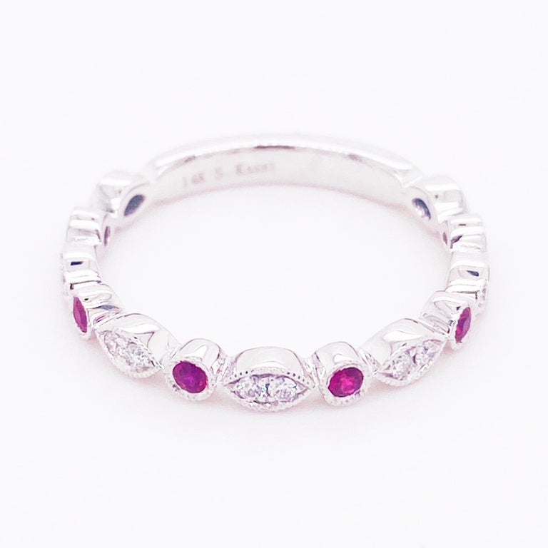Ruby Diamond Ring, 14 Karat White Gold, Wedding Band, Stackable Band ...