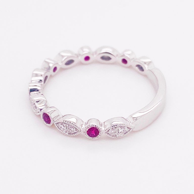 Ruby Diamond Ring, 14 Karat White Gold, Wedding Band, Stackable Band ...