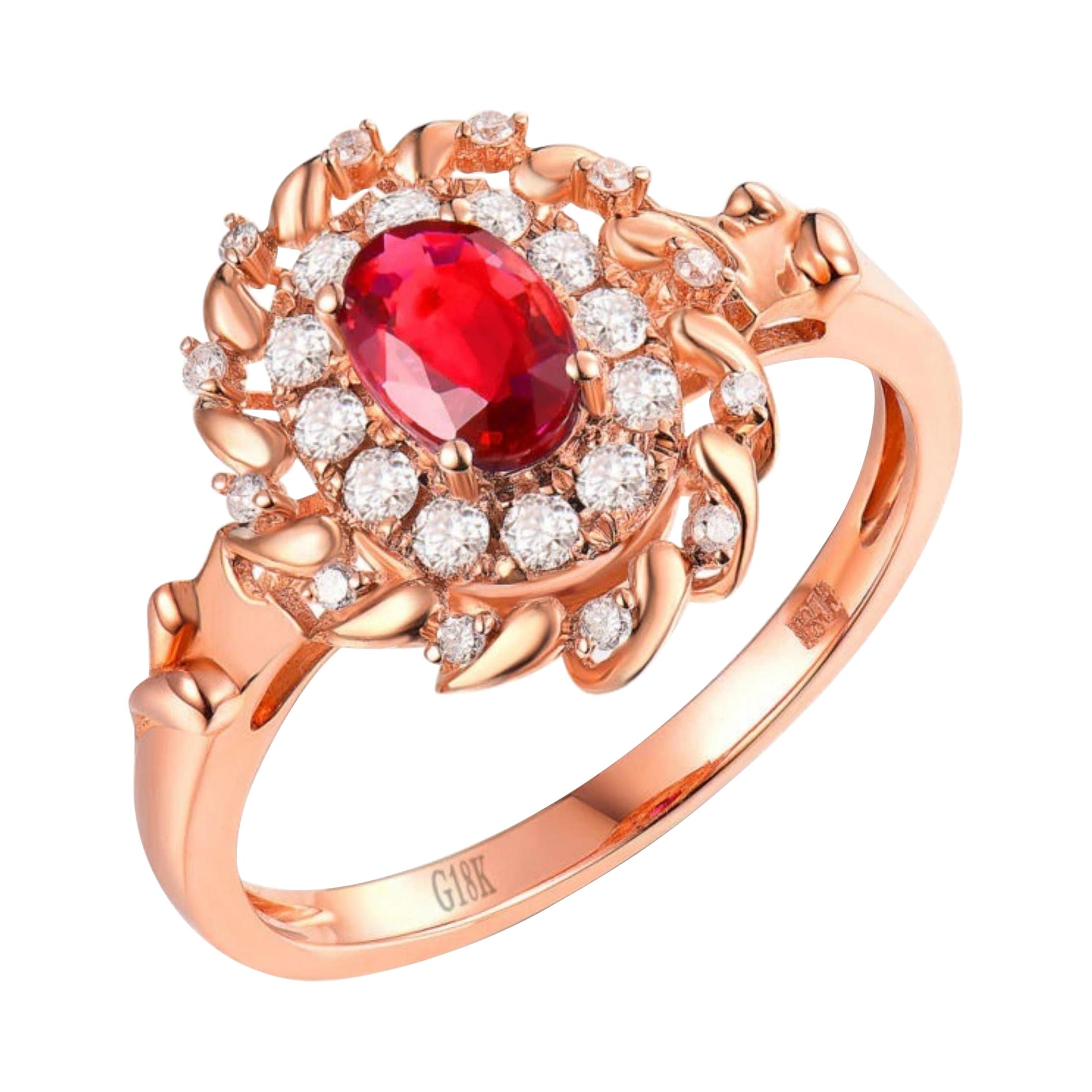 Ruby Diamond Rose Gold Retro Ring at 1stDibs