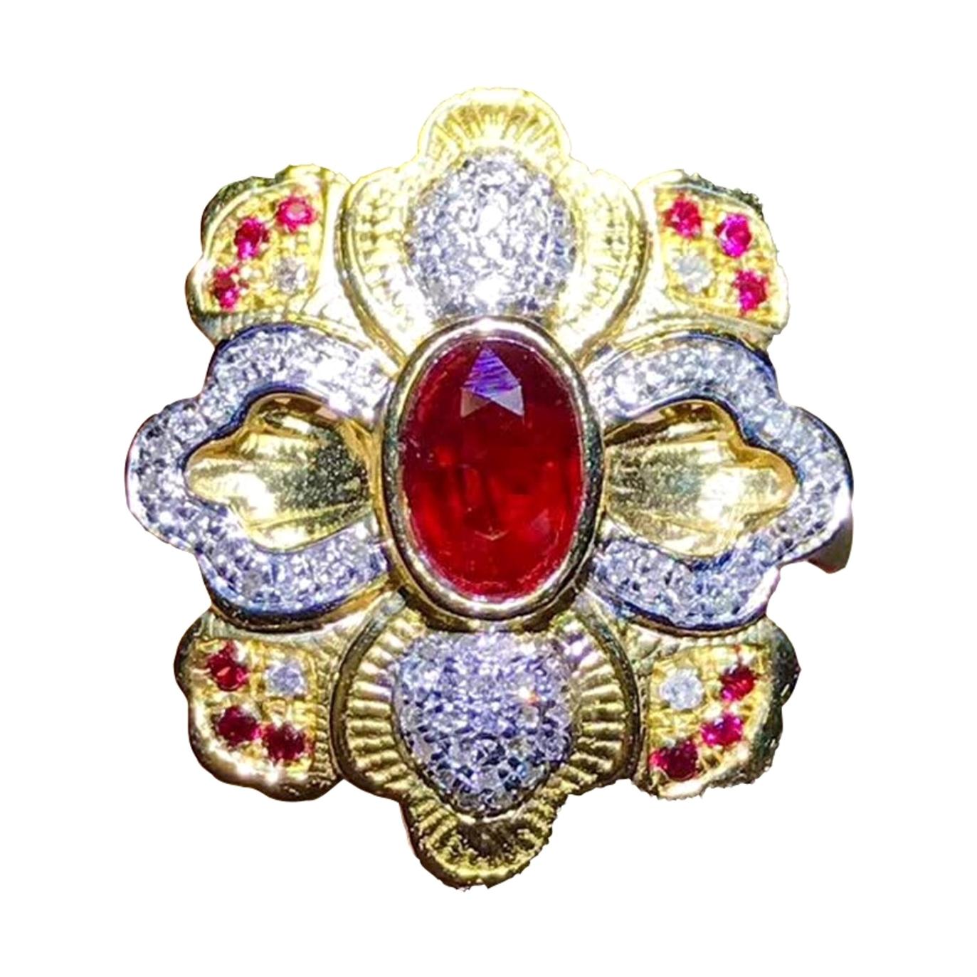 Diamond Ruby Flower Ring at 1stDibs