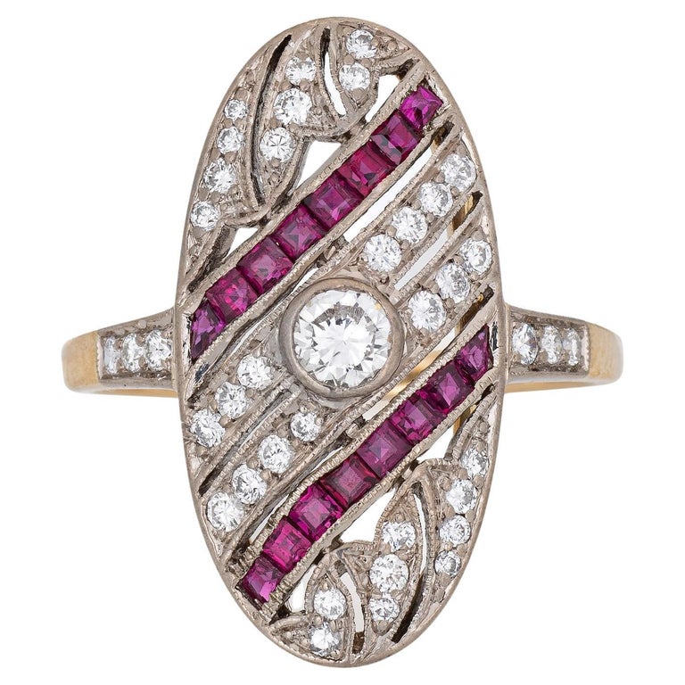 Ruby Diamond Ring Estate Art Deco Style Oval Cocktail Fine Jewelry For ...