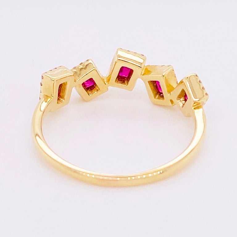 Ruby Diamond Ring, Red Ruby, 14 Karat Yellow Gold, Stack, Artistic For ...