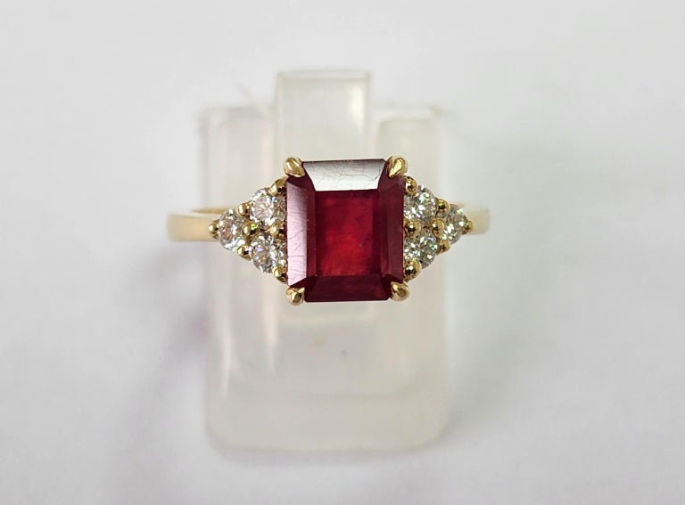 Ruby Diamond Ring Total Carat Weight 2.47 Carat in 14 K Yellow Gold For ...