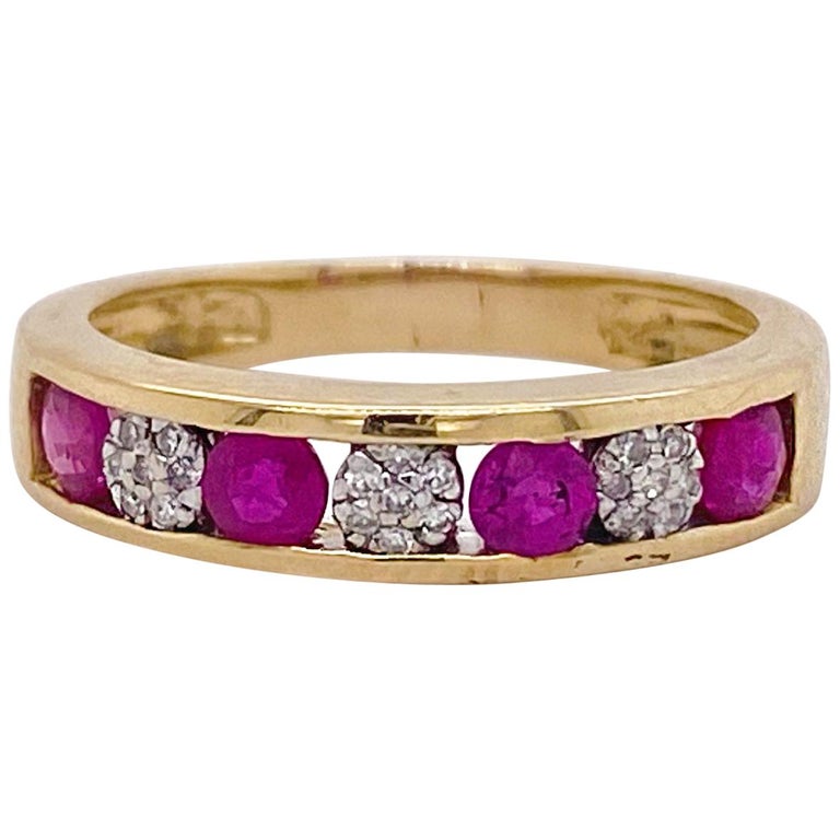 Ruby Diamond Ring, Yellow Gold, Natural Ruby and Diamond Channel Set ...