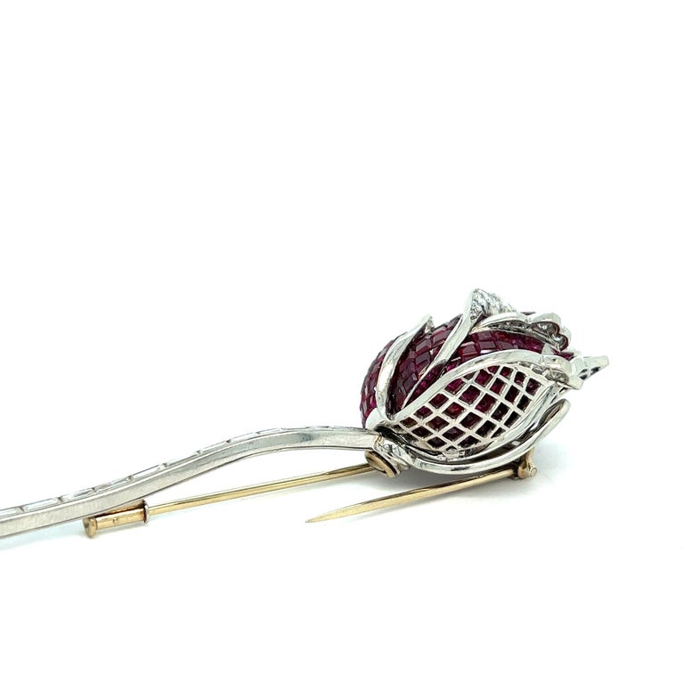 Ruby Diamond Rose Brooch For Sale at 1stDibs