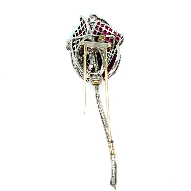 Ruby Diamond Rose Brooch For Sale at 1stDibs