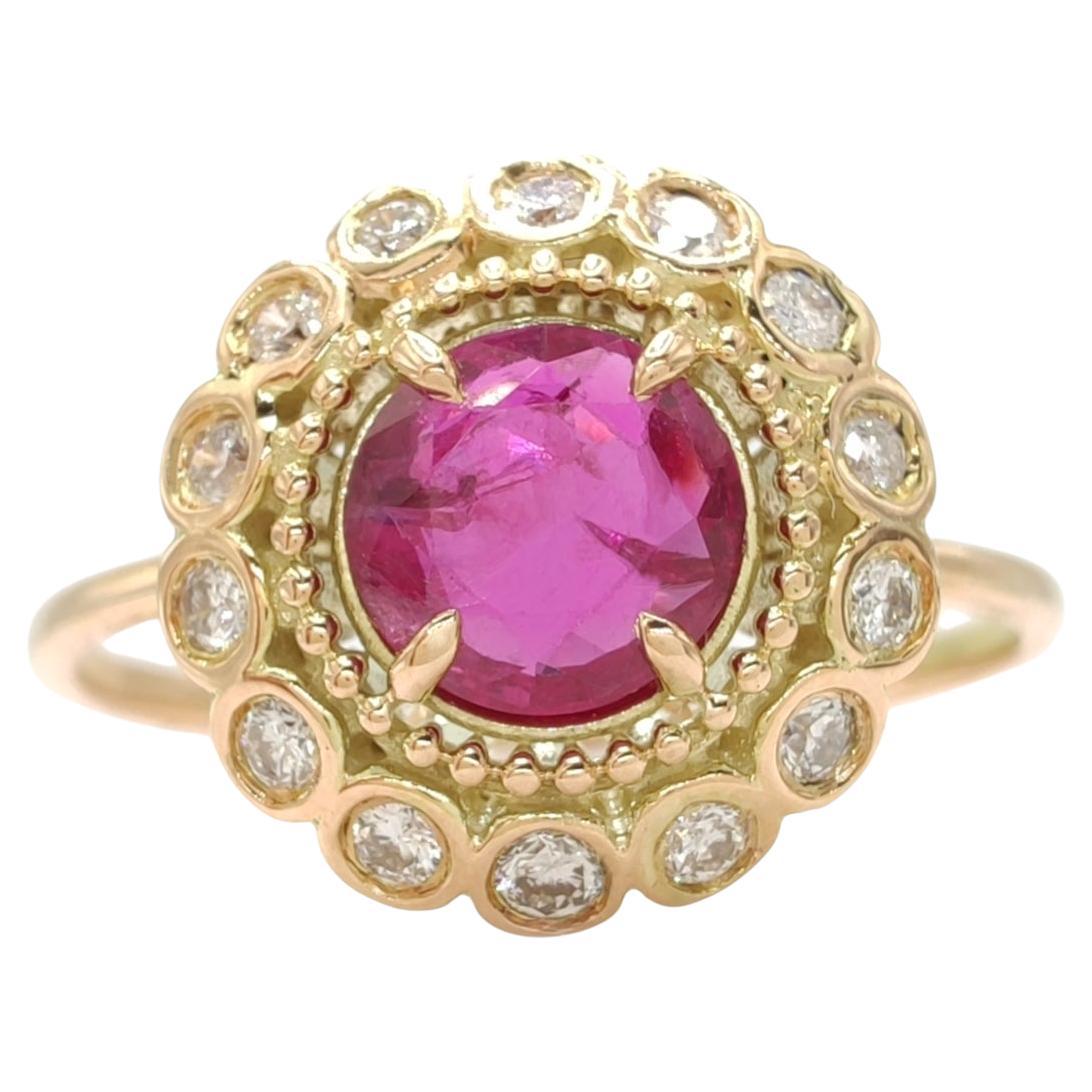 Ruby Diamond Rosette Ring, Vintage-Inspired Gift for Her, Engagement ...