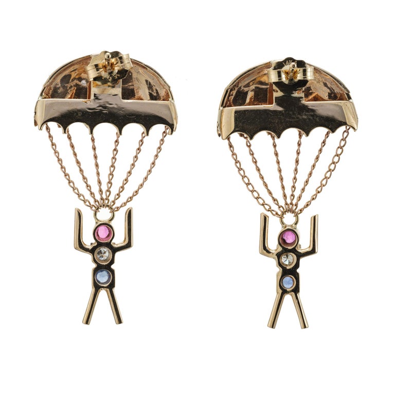 Ruby Diamond Sapphire Yellow Roe Gold Parachute Dangle Earrings For ...