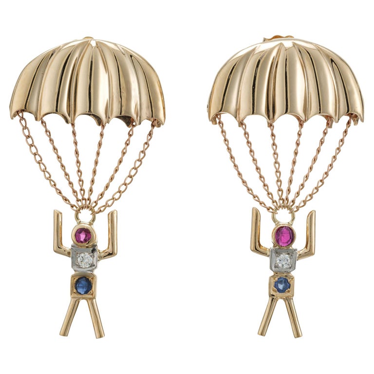 Ruby Diamond Sapphire Yellow Roe Gold Parachute Dangle Earrings For ...