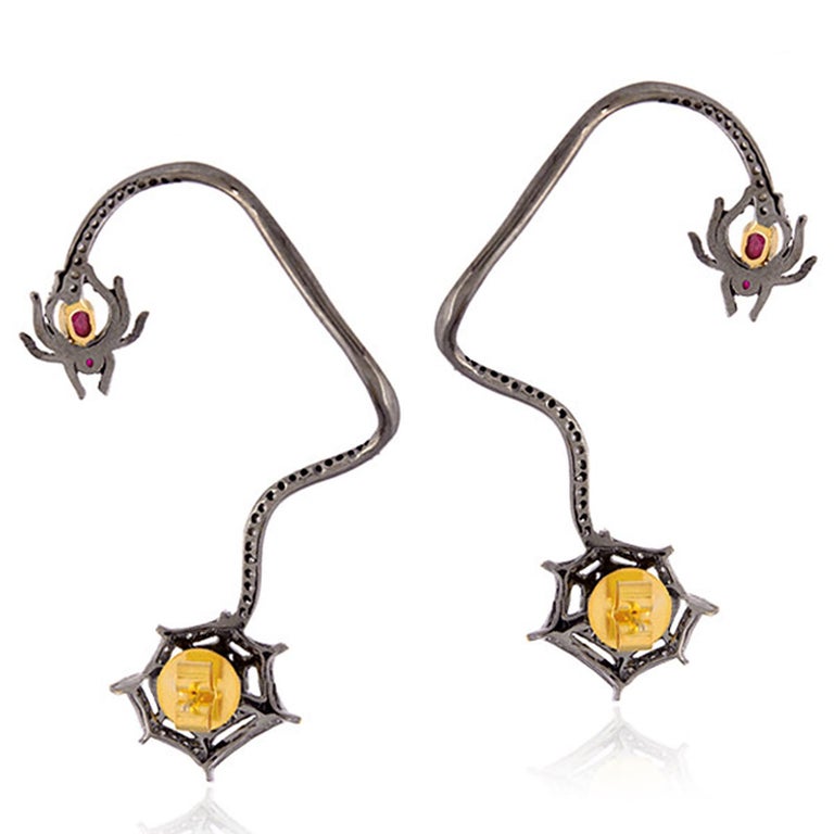 Ruby Diamond Spider Ear Cuff Earrings at 1stDibs