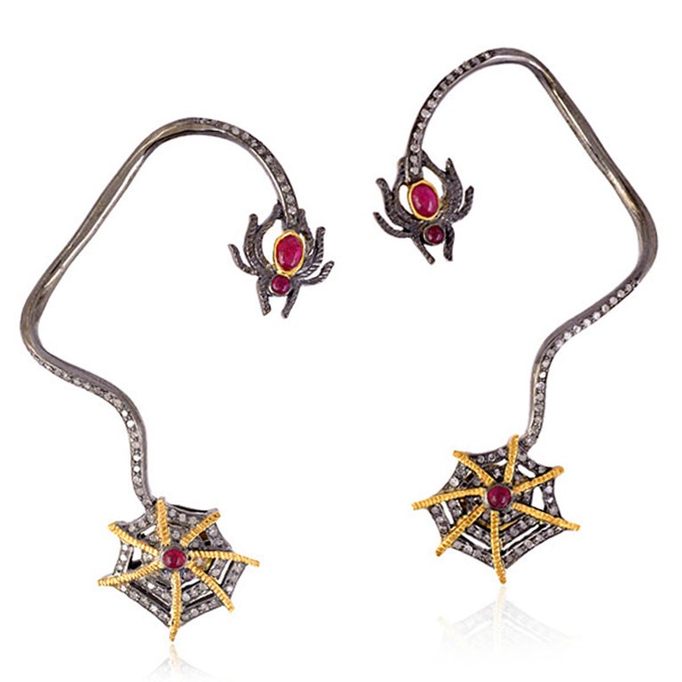 Ruby Diamond Spider Ear Cuff Earrings at 1stDibs