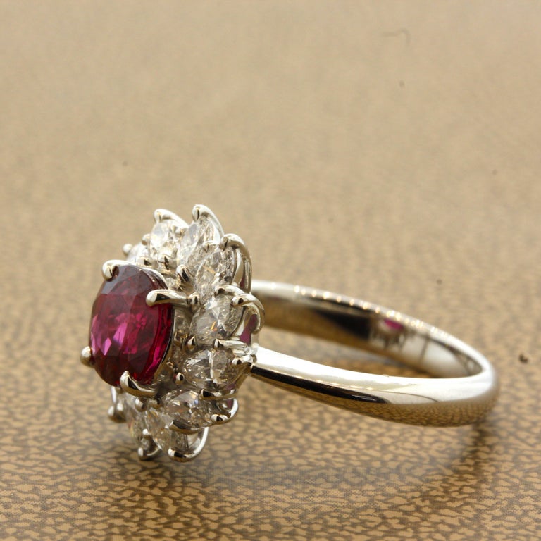 Ruby Diamond Sunburst Platinum Ring For Sale at 1stDibs