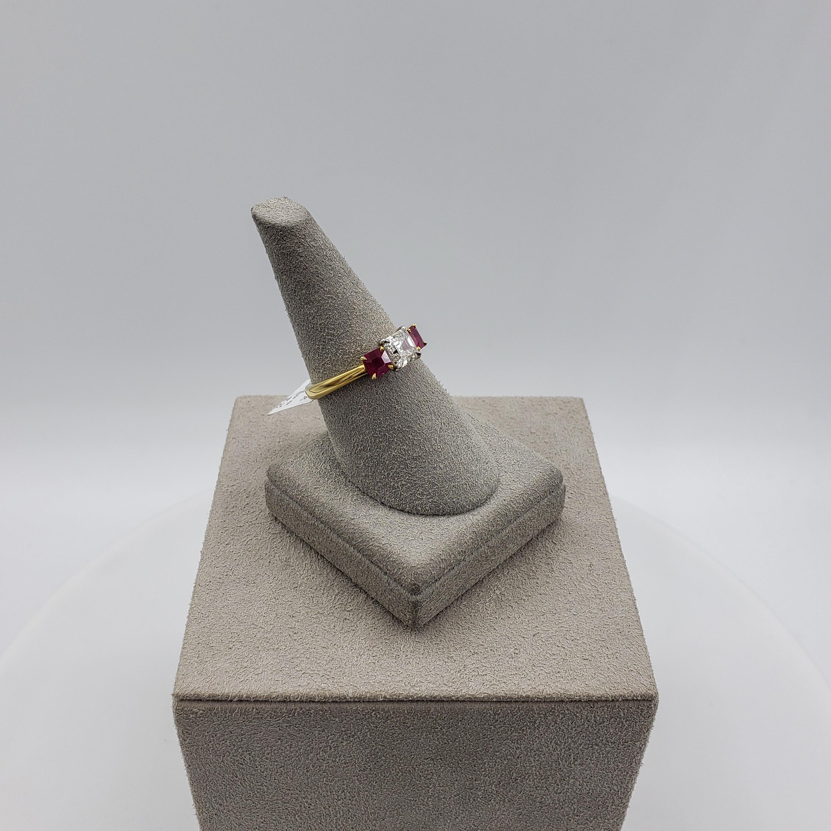 1.56 Carats Total Asscher Cut Diamond and Ruby Three-Stone Engagement Ring For Sale at 1stDibs ...