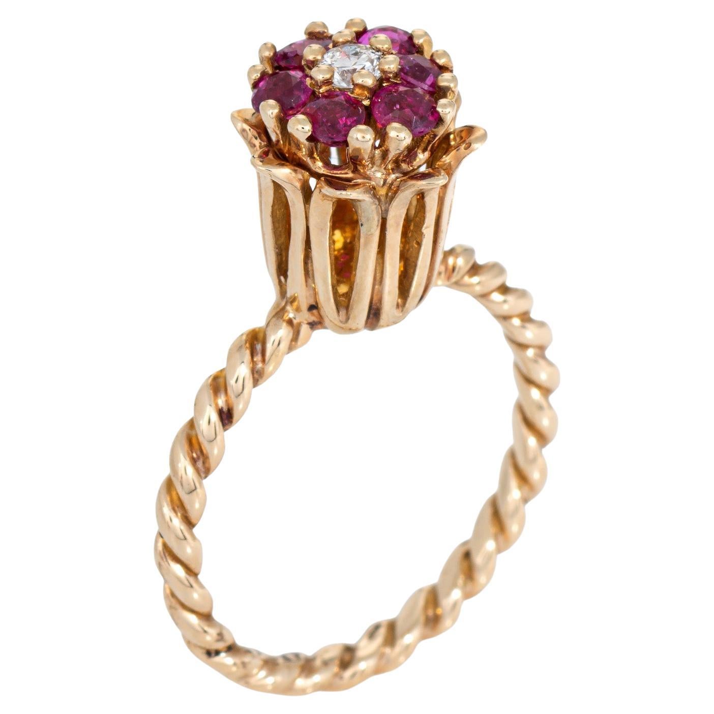Ruby Diamond Tulip Ring Sz 6 Vintage 10k Yellow Gold Stacking Band ...