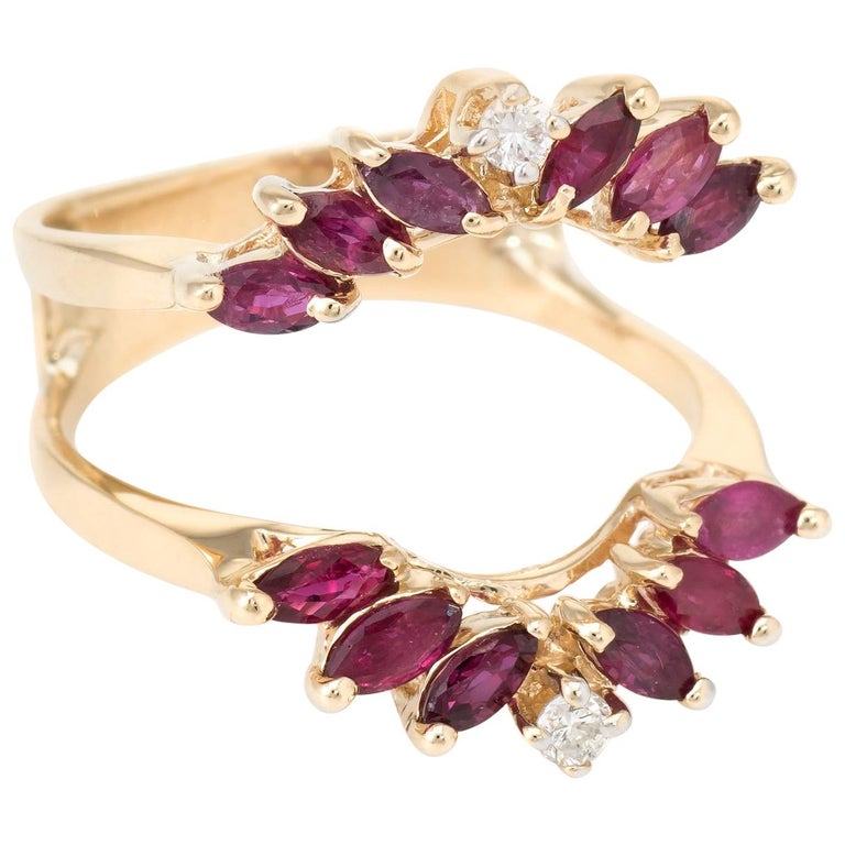Ruby Diamond Wedding Ring Guard Wrap Vintage 14 Karat Gold Estate ...