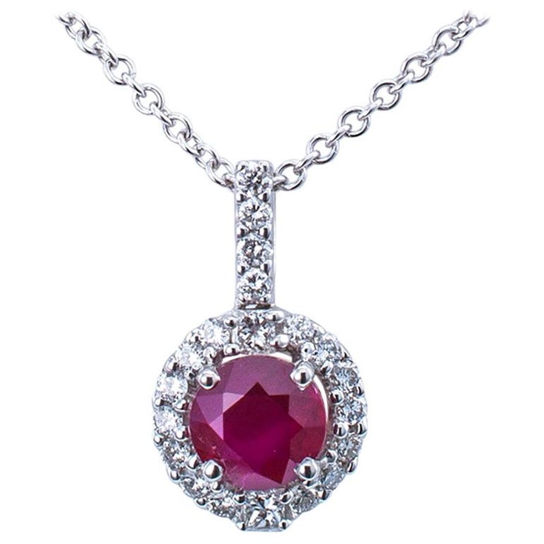 Ruby Diamond White Gold Pendant at 1stDibs