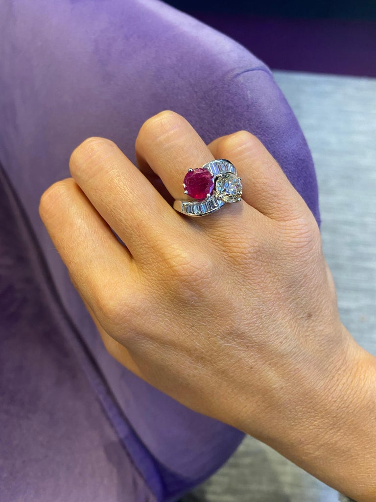 Ruby and Diamond You and Me Ring For Sale at 1stDibs