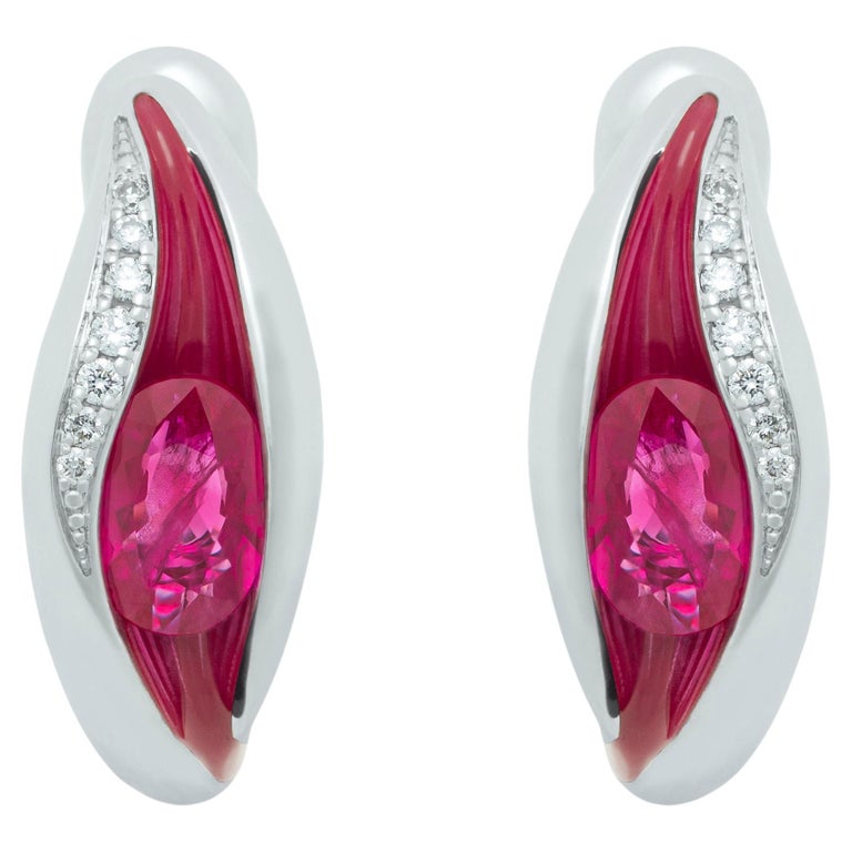Ruby Diamonds Enamel 18 Karat White Gold Melted Colors Earrings For Sale at 1stDibs