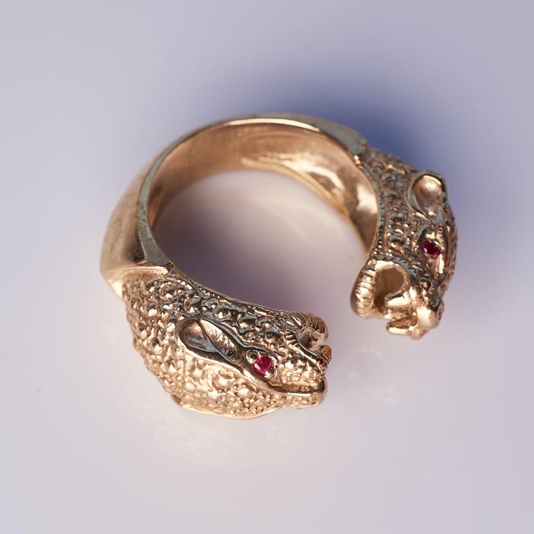 Ruby Double Head Jaguar Ring Open Animal Bronze J Dauphin For Sale at ...
