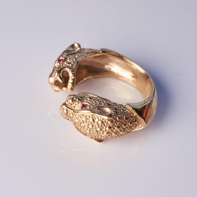 Ruby Double Head Jaguar Ring Open Animal Bronze J Dauphin For Sale at ...